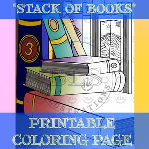 Adult Coloring Page-stack of Books Printable Coloring-coloring Page ...