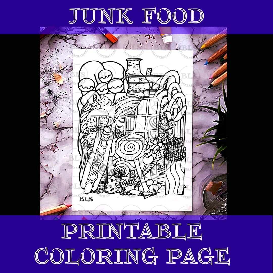 Coloring Page-junk Food Printable Coloring-png-digital Download-line ...