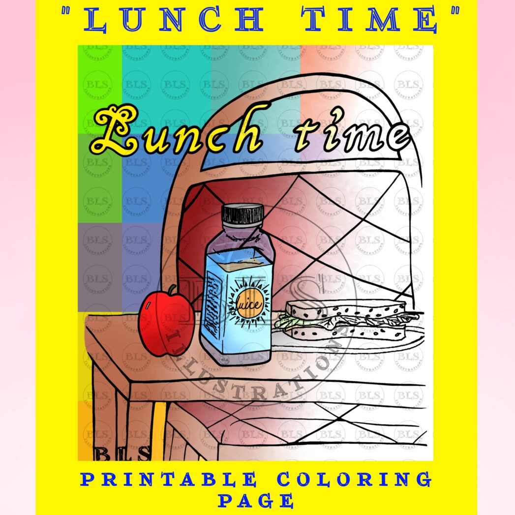 Lunch Time Printable Coloring Page Food Colouring Sheet Digital ...