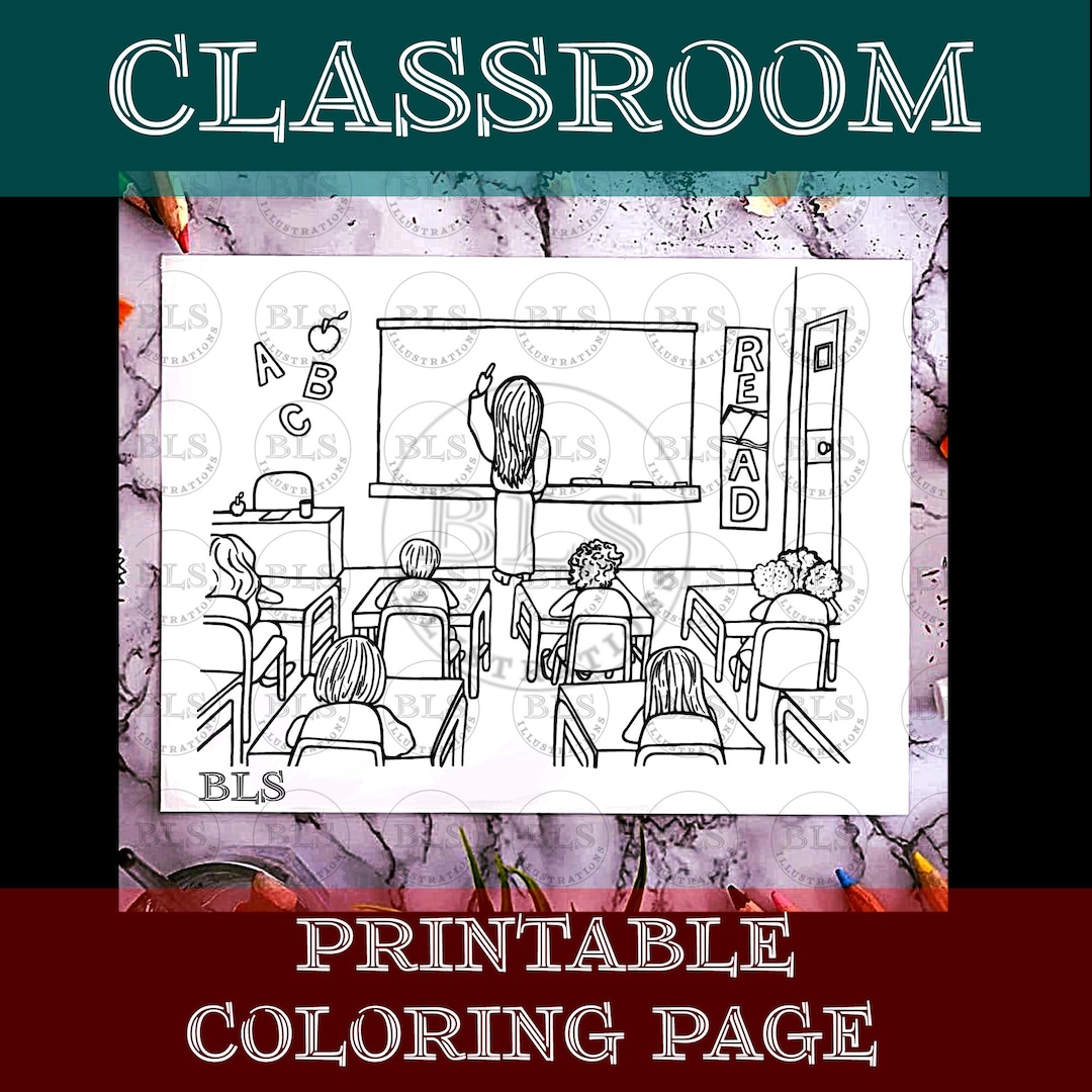 Coloring Page-classroom Printable Coloring-indoor Activity-line Art ...