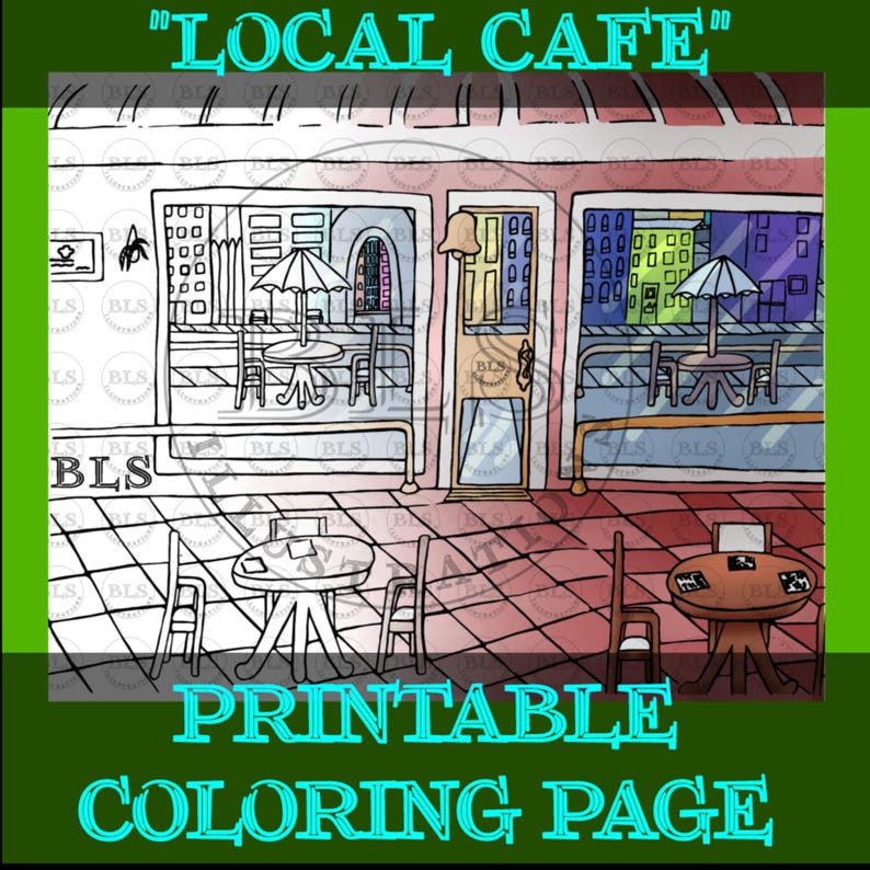 Digital Coloring Sheet-printable Coloring-local Cafe Coloring Page-line ...