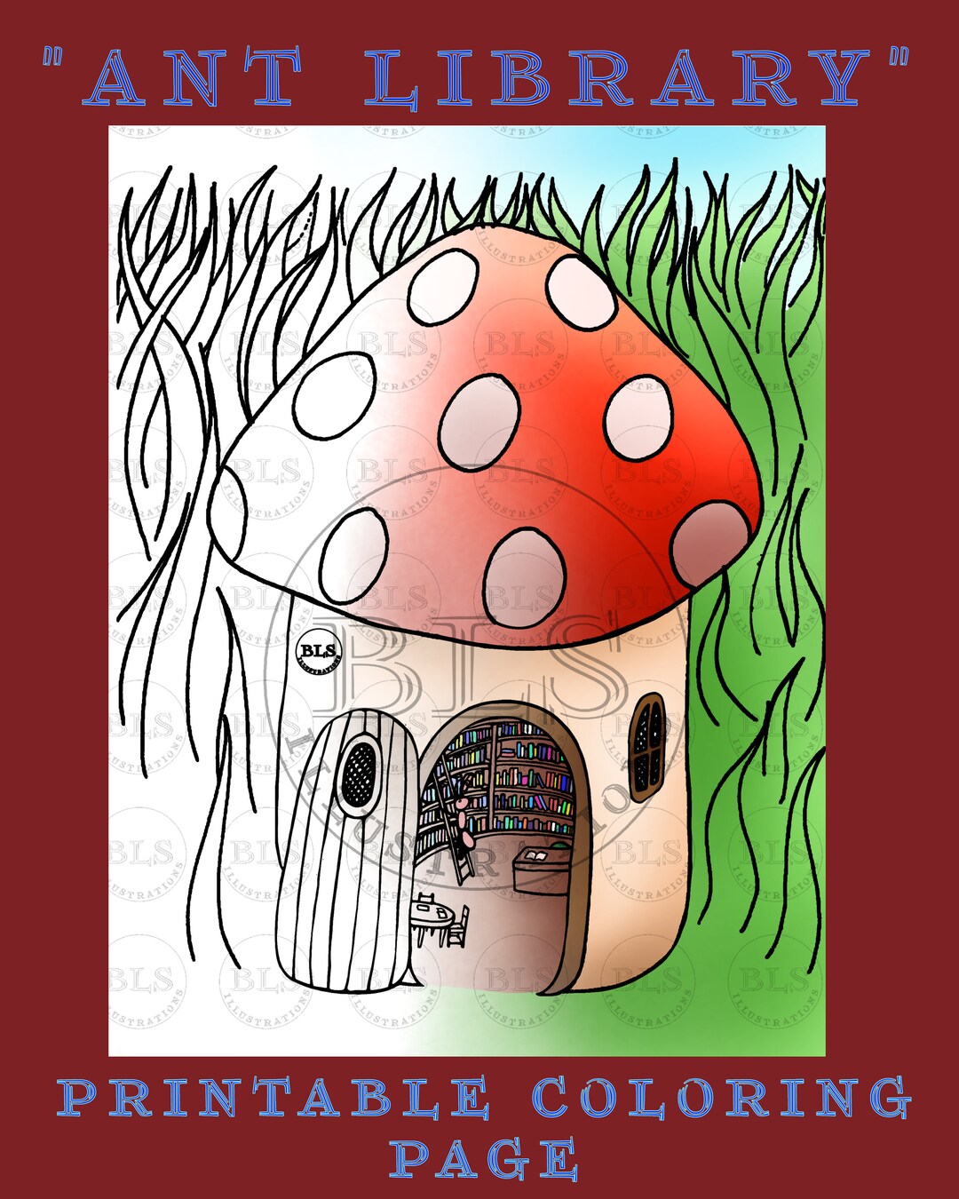 Ant Library Printable Detailed Coloring Page Original Hand - Etsy