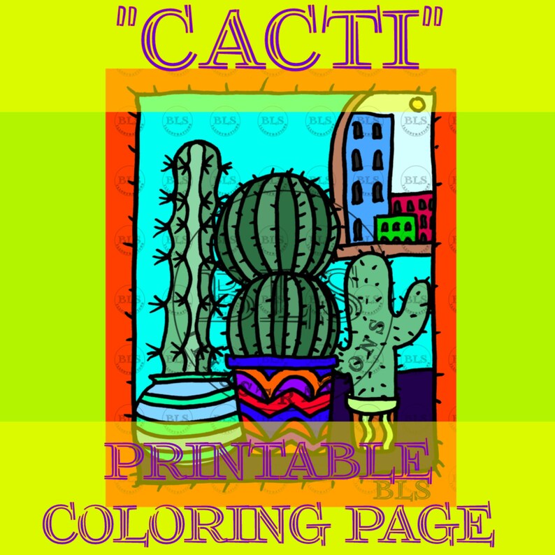 Printable Coloring-cactus/cacti Coloring Page-hand Drawn Original ...