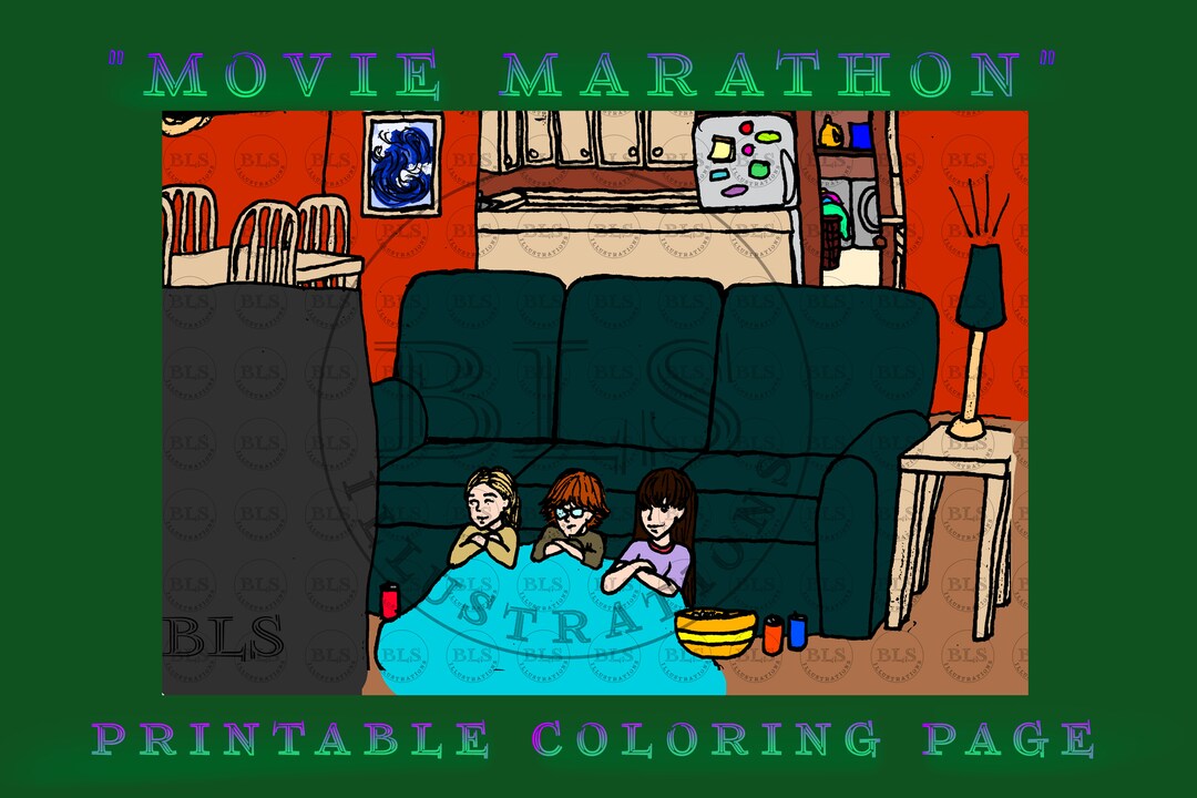 Movie Marathon Printable Coloring Page Original Hand Drawn - Etsy
