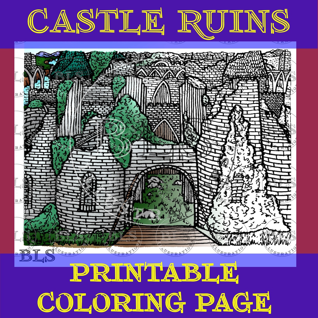Printable Coloring Page Castle Ruins Digital Download Therapeutic ...