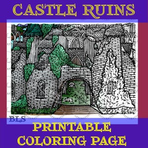 Printable Coloring Page Castle Ruins Digital Download Therapeutic ...