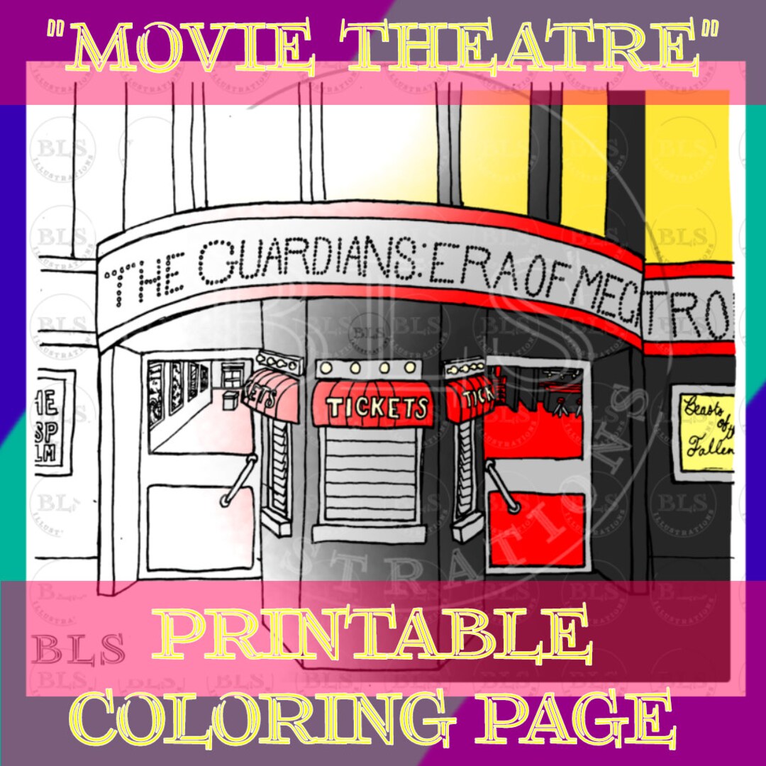 Movie Theatre Printable Coloring Page Coloring Page Adult Coloring ...