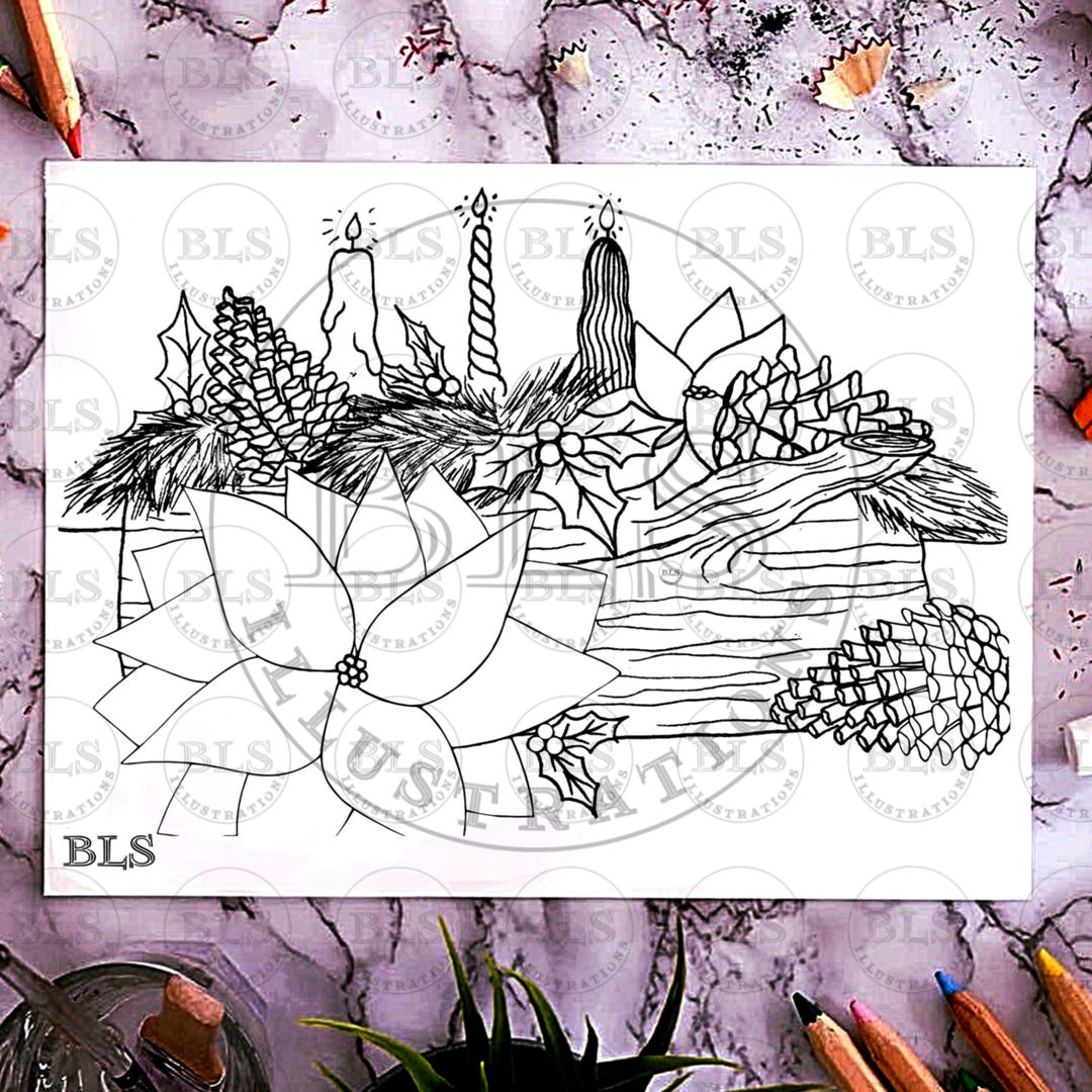 10x8 Coloring Page-yule Log Printable Coloring Page - Etsy
