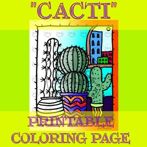 Printable Coloring-cactus/cacti Coloring Page-hand Drawn Original ...
