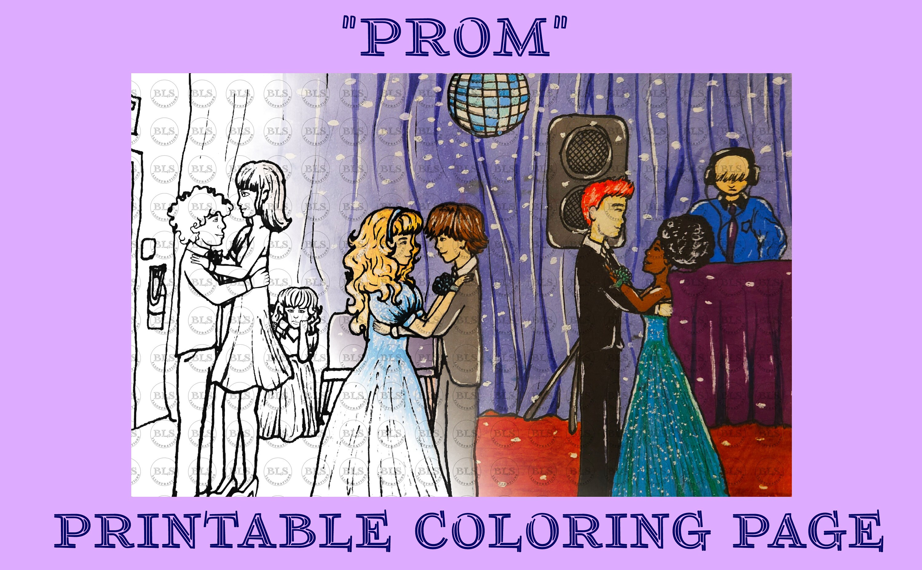 Prom Printable Coloring Page Original Hand Drawn Artwork - Etsy