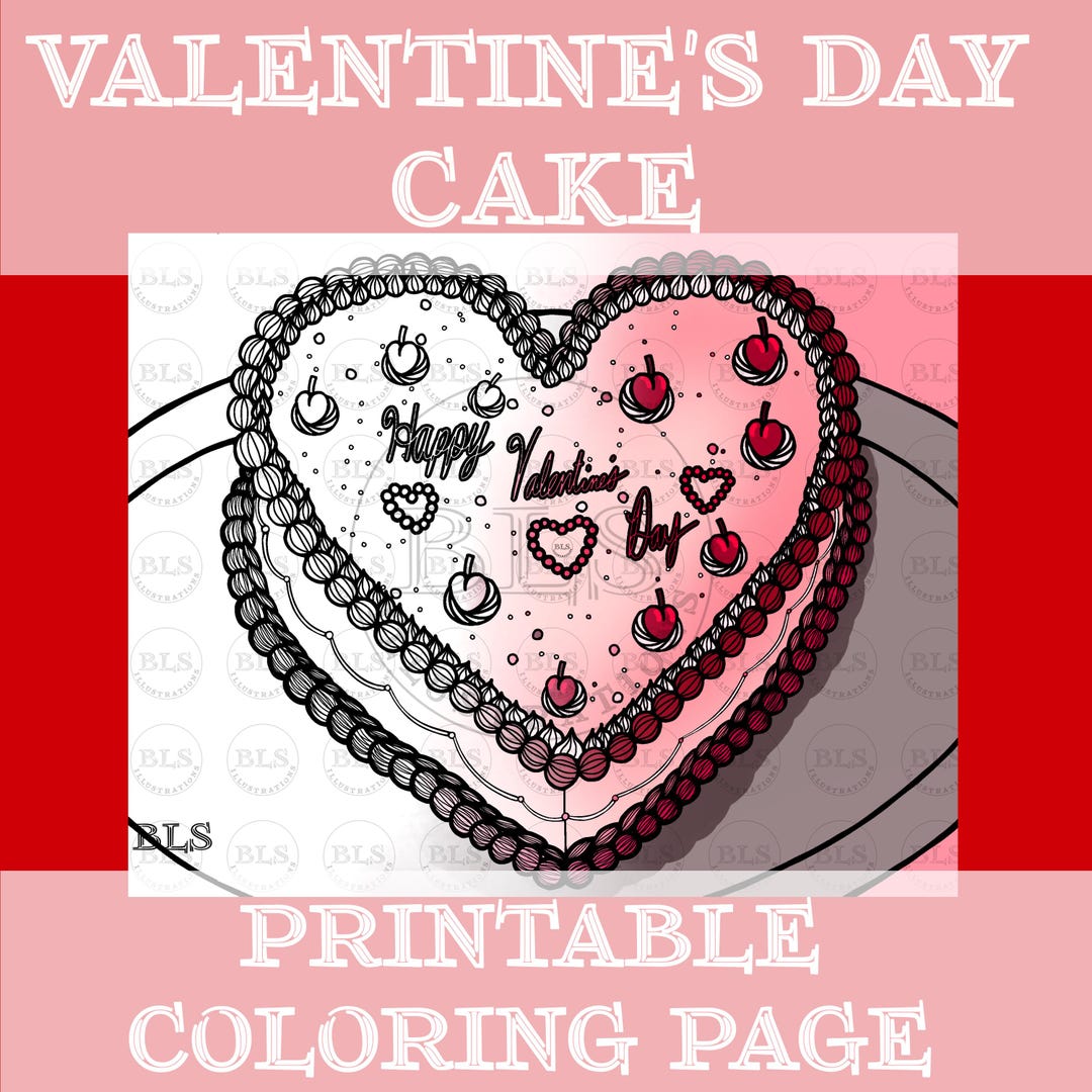 Valentine's Day Cake Printable Coloring Page - Etsy