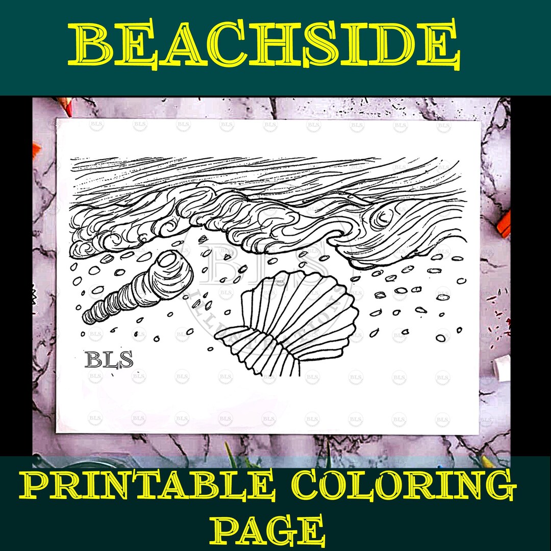 Adult Coloring Page-beachside Printable Coloring-coloring Page-summer ...