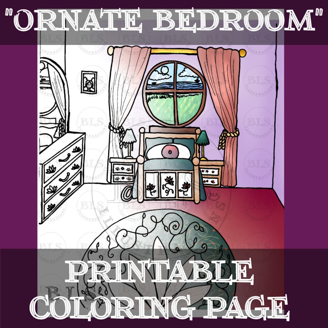Ornate Bedroom Printable Coloring Page Digital Download Adult Coloring ...