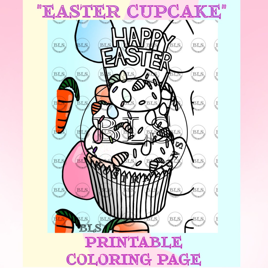 Printable Coloring Page Easter Cupcake Digital Download Kids Coloring ...