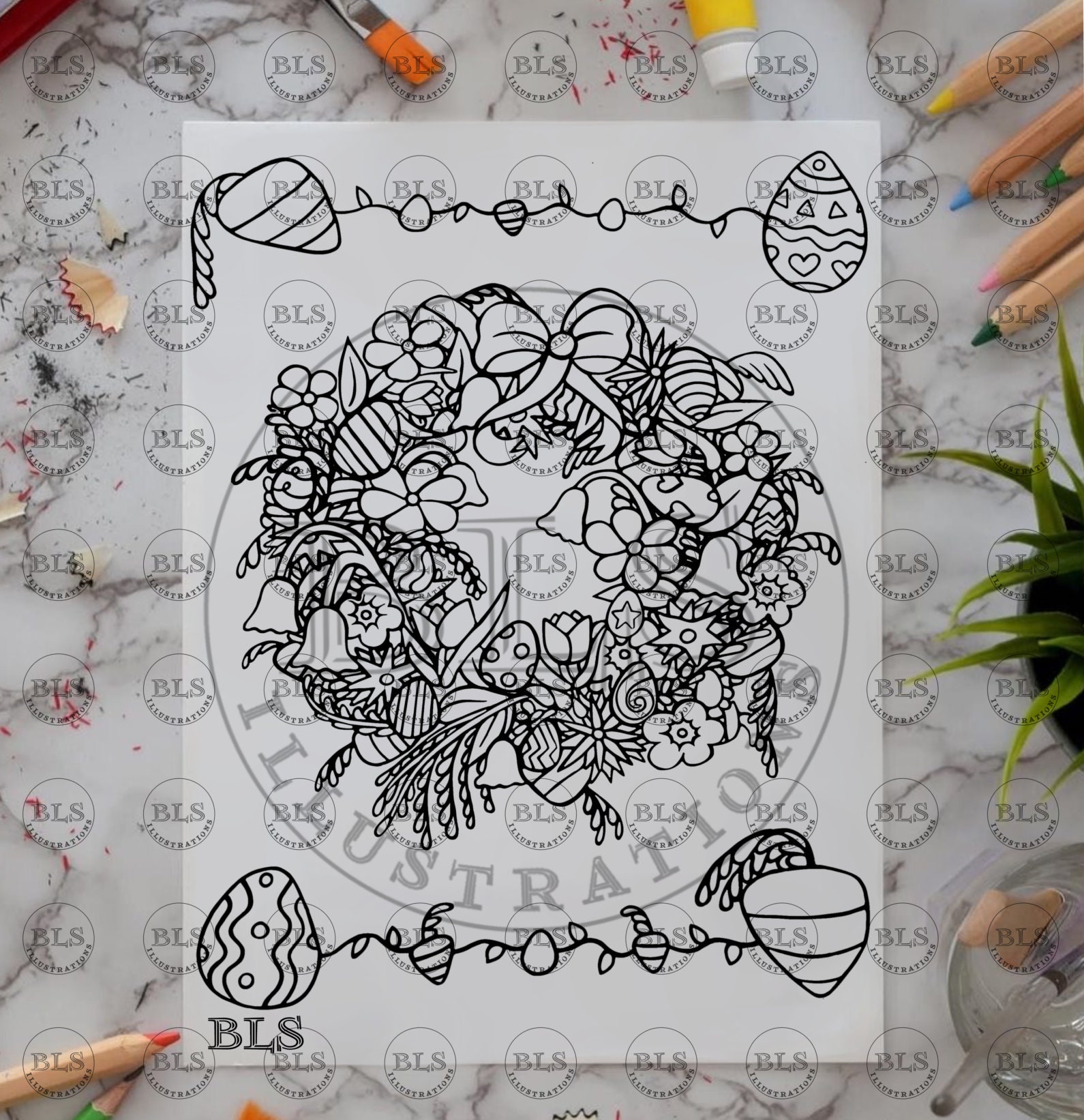 Easter Wreath Printable Coloring Page - Etsy