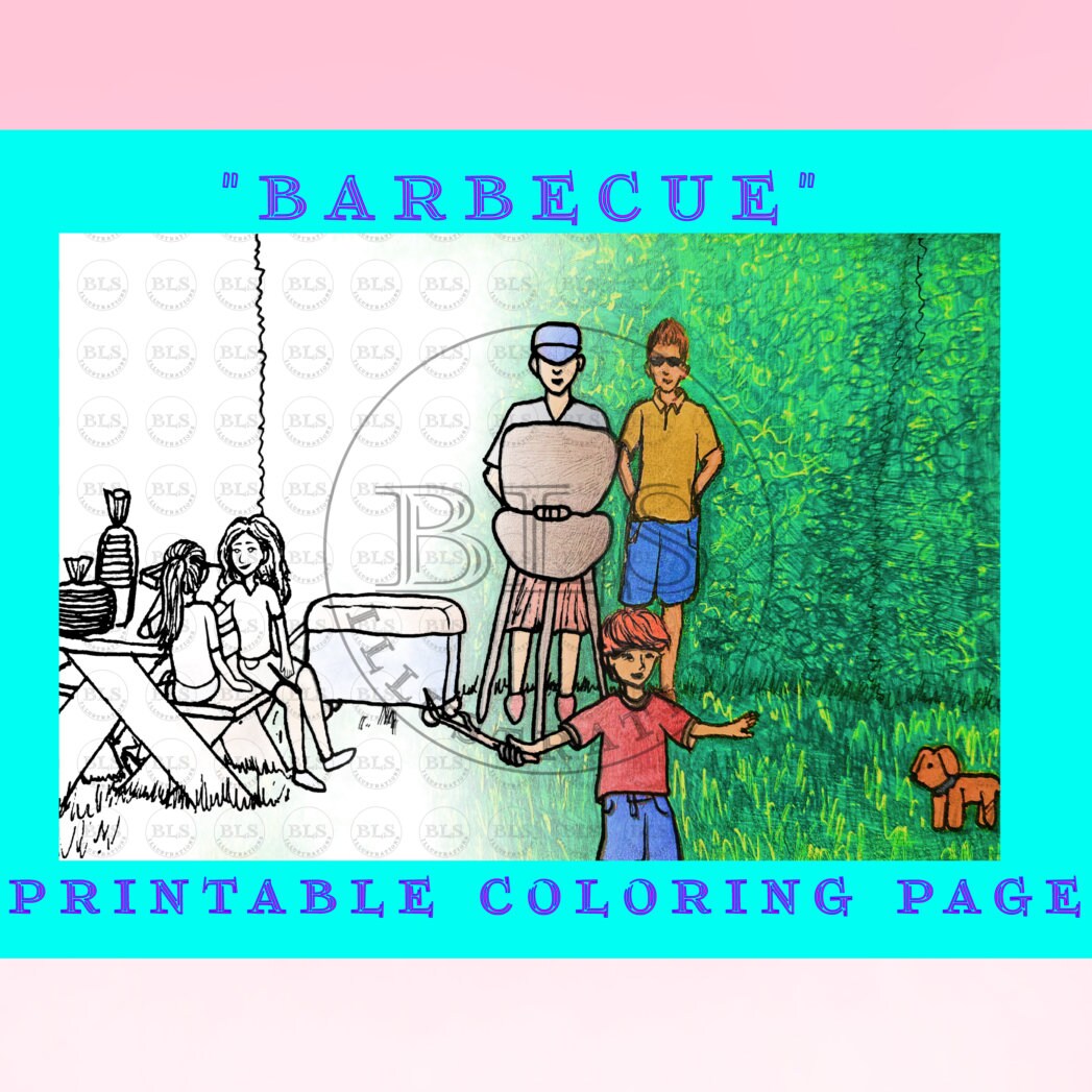 Barbecue Printable Coloring Page for Kids and Adults Original Artwork ...