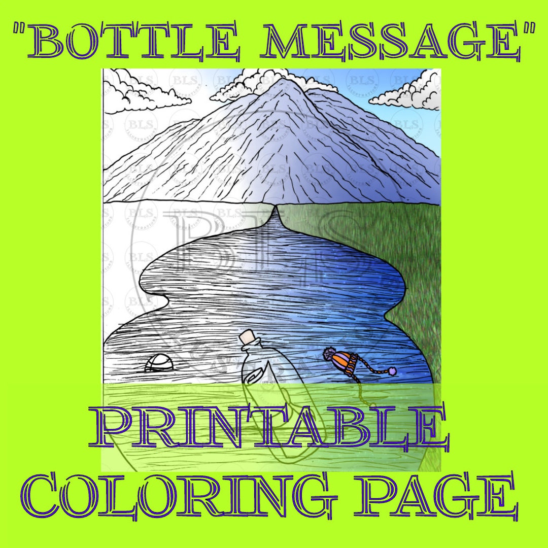 Bottle Message Printable Coloring Page Digital Download Coloring Page ...