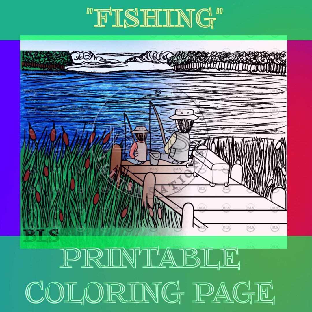 Digital Coloring Page-fishing Printable Coloring-coloring Page for ...