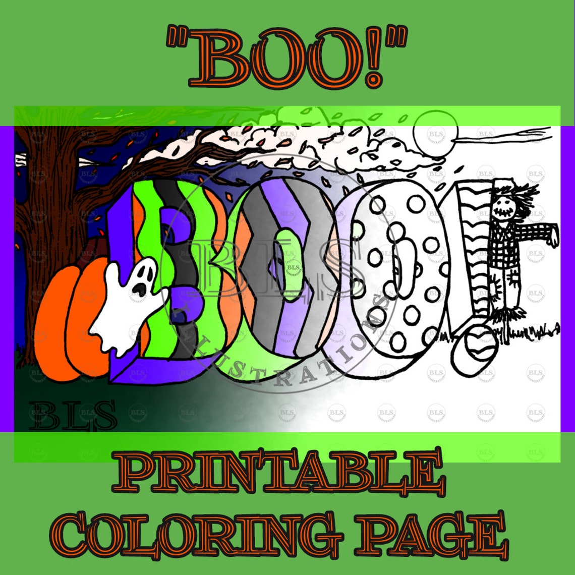 Boo Printable Coloring Page for Kids and Adults Halloween Digital ...