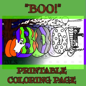 Boo Printable Coloring Page for Kids and Adults Halloween Digital ...