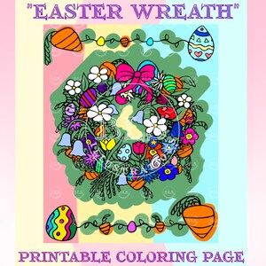 Easter Wreath Printable Coloring Page Digital Download Adult Coloring ...
