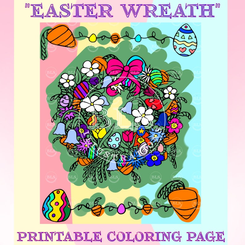 Easter Wreath Printable Coloring Page Digital Download Adult Coloring ...