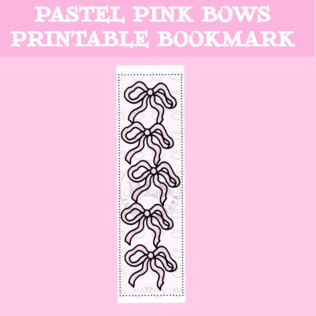 Printable Bookmark-pastel Pink Bows(outline) Digital Bookmark-bookmark ...