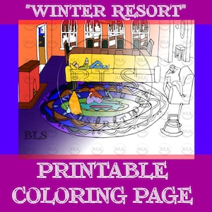 Winter Resort Printable Coloring Page Coloring Page Adult Coloring ...