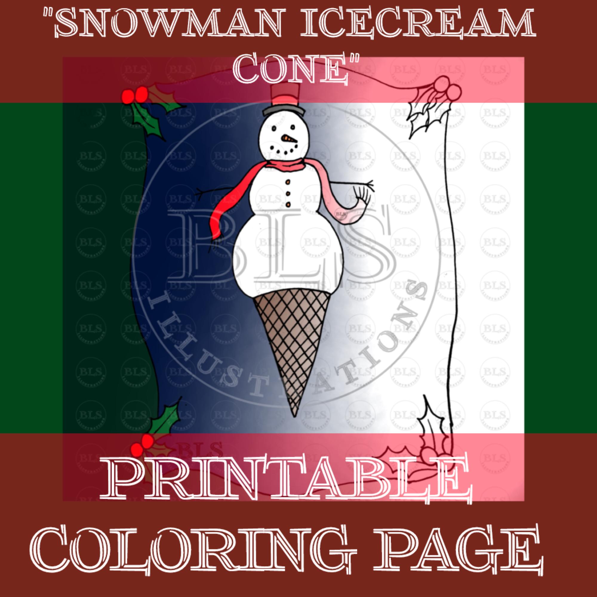 Kids Coloring Page-snowman Ice Cream Cone Printable Coloring-coloring ...