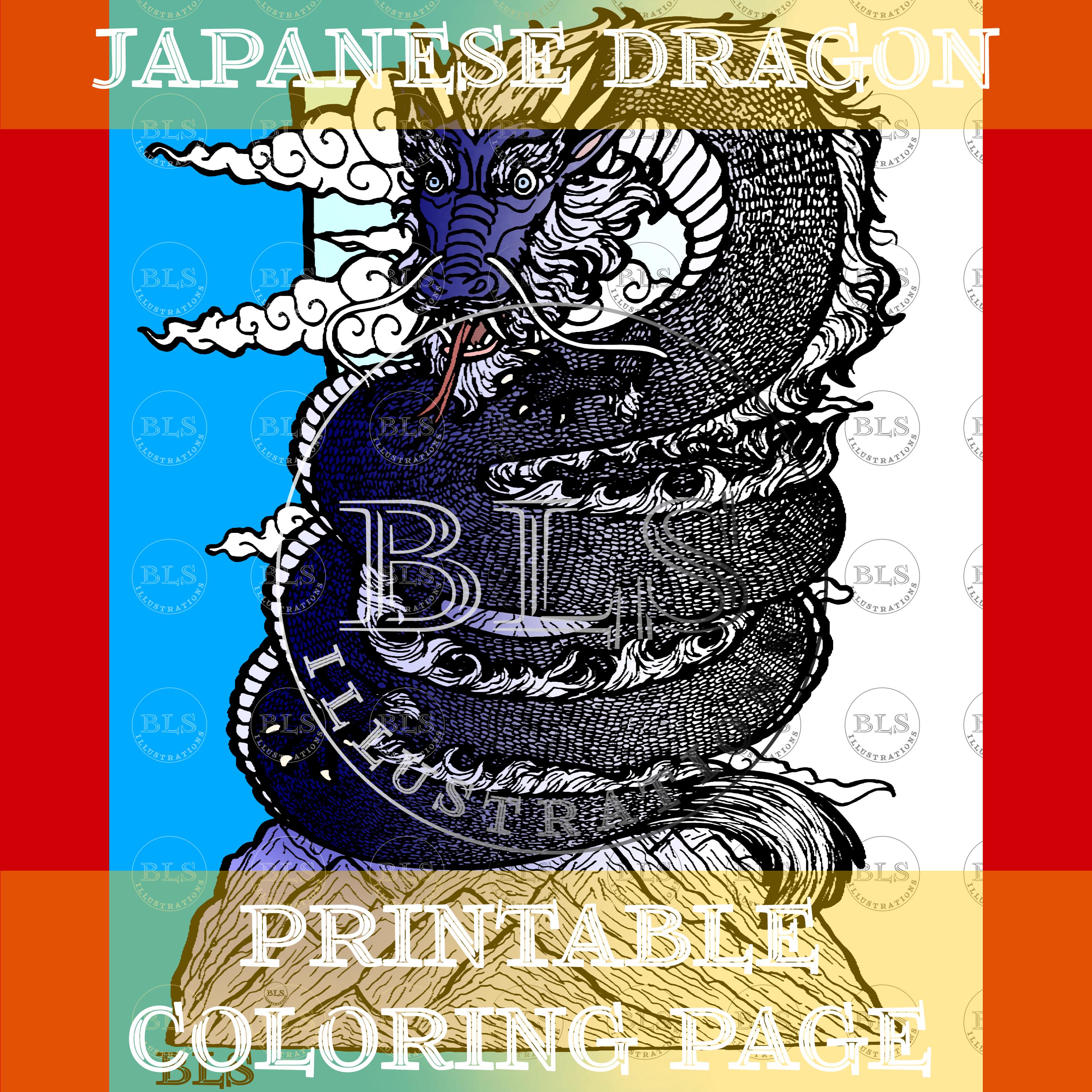Adult Coloring Page-japanese Dragon Printable Coloring-coloring Page ...