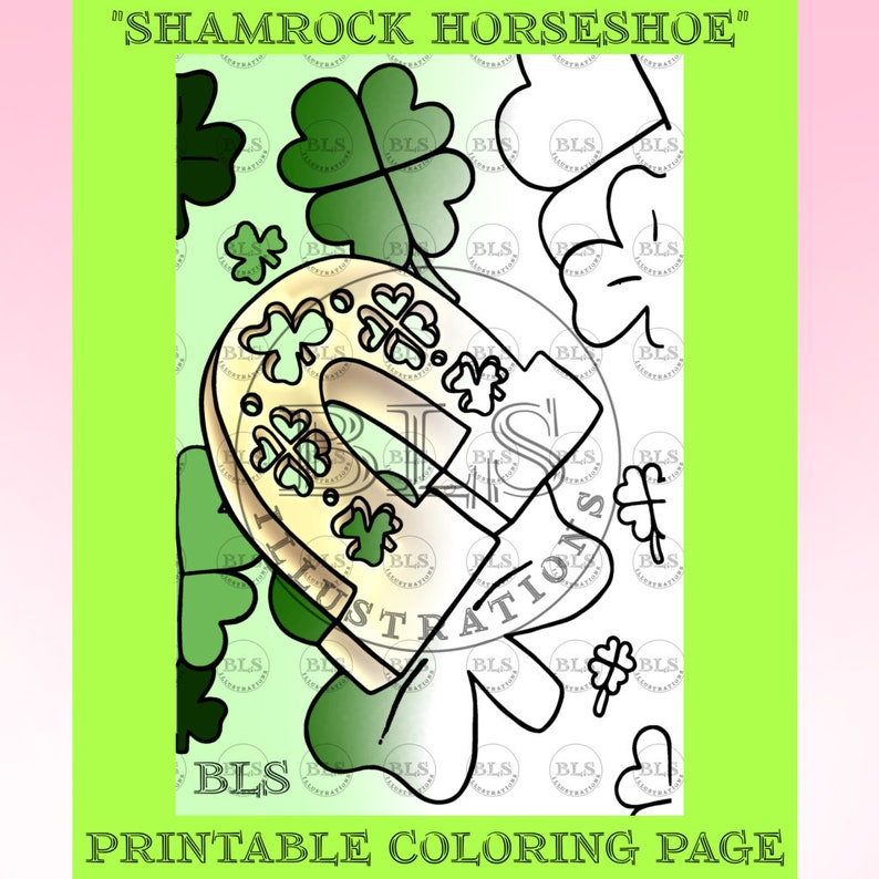 Shamrock Horseshoe Printable Coloring Page Holiday Digital Download ...