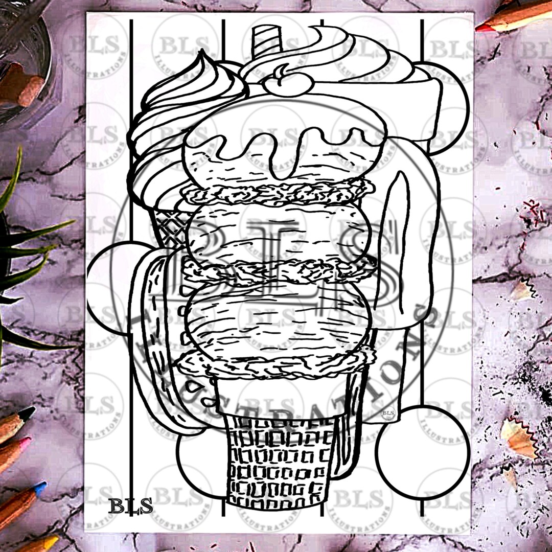 10x8 Coloring Page Digital Download-ice Cream Printable Coloring Page ...
