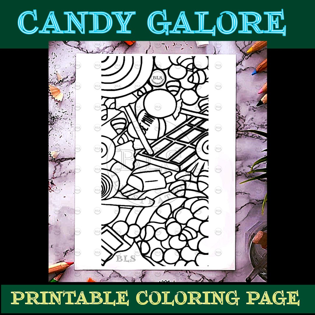 Adult Coloring Page-candy Galore Printable Coloring-coloring Page-kids ...