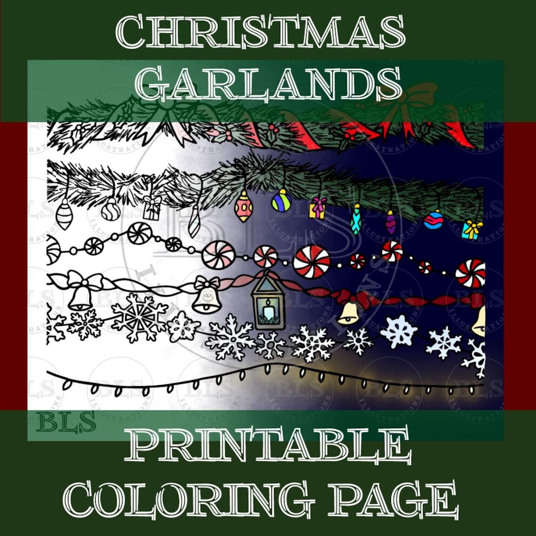 Christmas Garlands Printable Coloring Page Digital Download Christmas ...