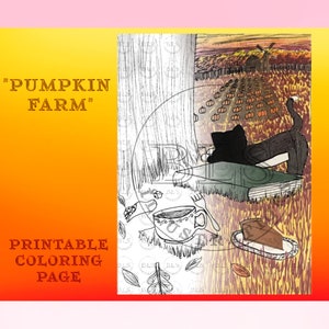 Pumpkin Farm Printable Coloring Page Original Artwork PNG File Fall ...