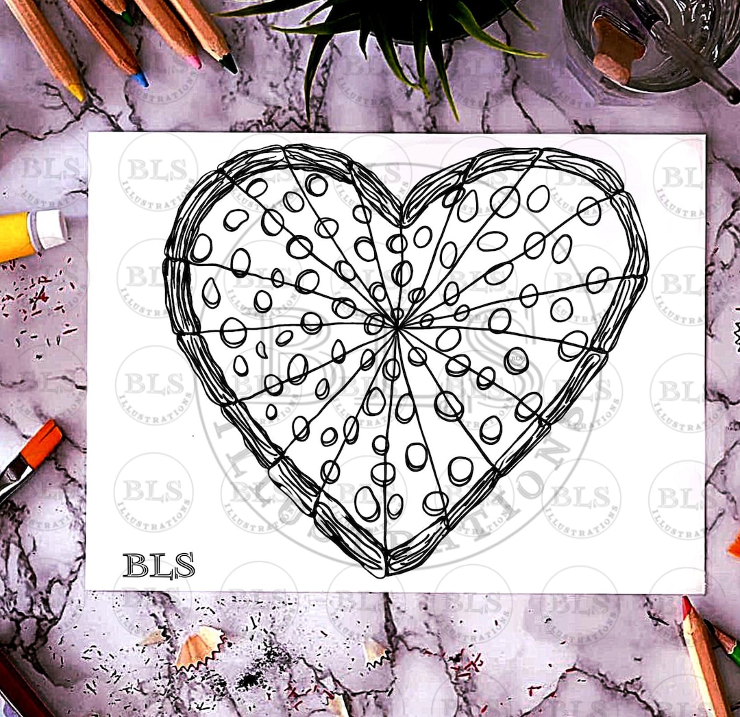 Adult Coloring Page-heart Pizza Printable Coloring-coloring Page ...
