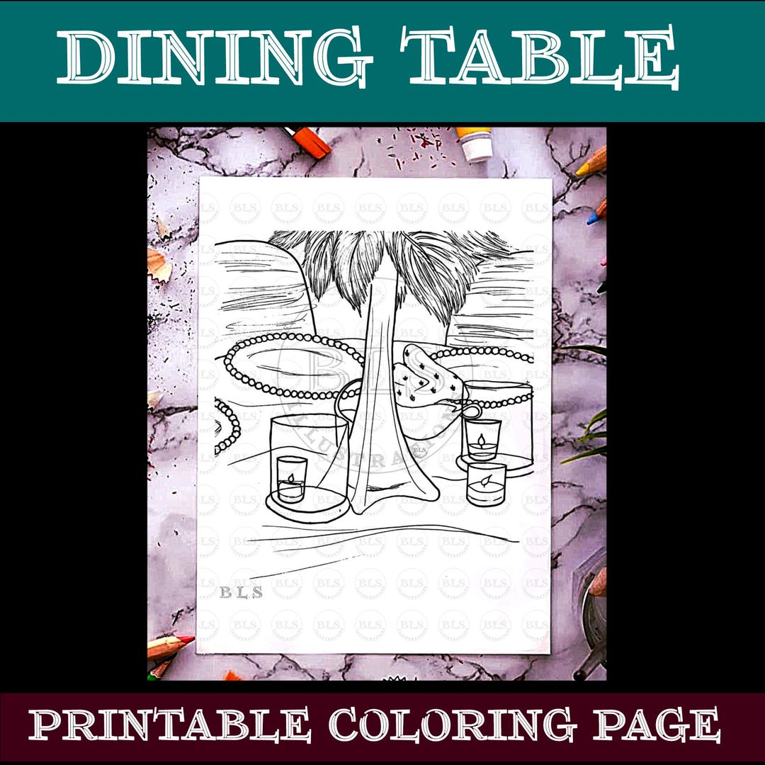 Digital Coloring Page-dining Table Printable Coloring-coloring Page ...