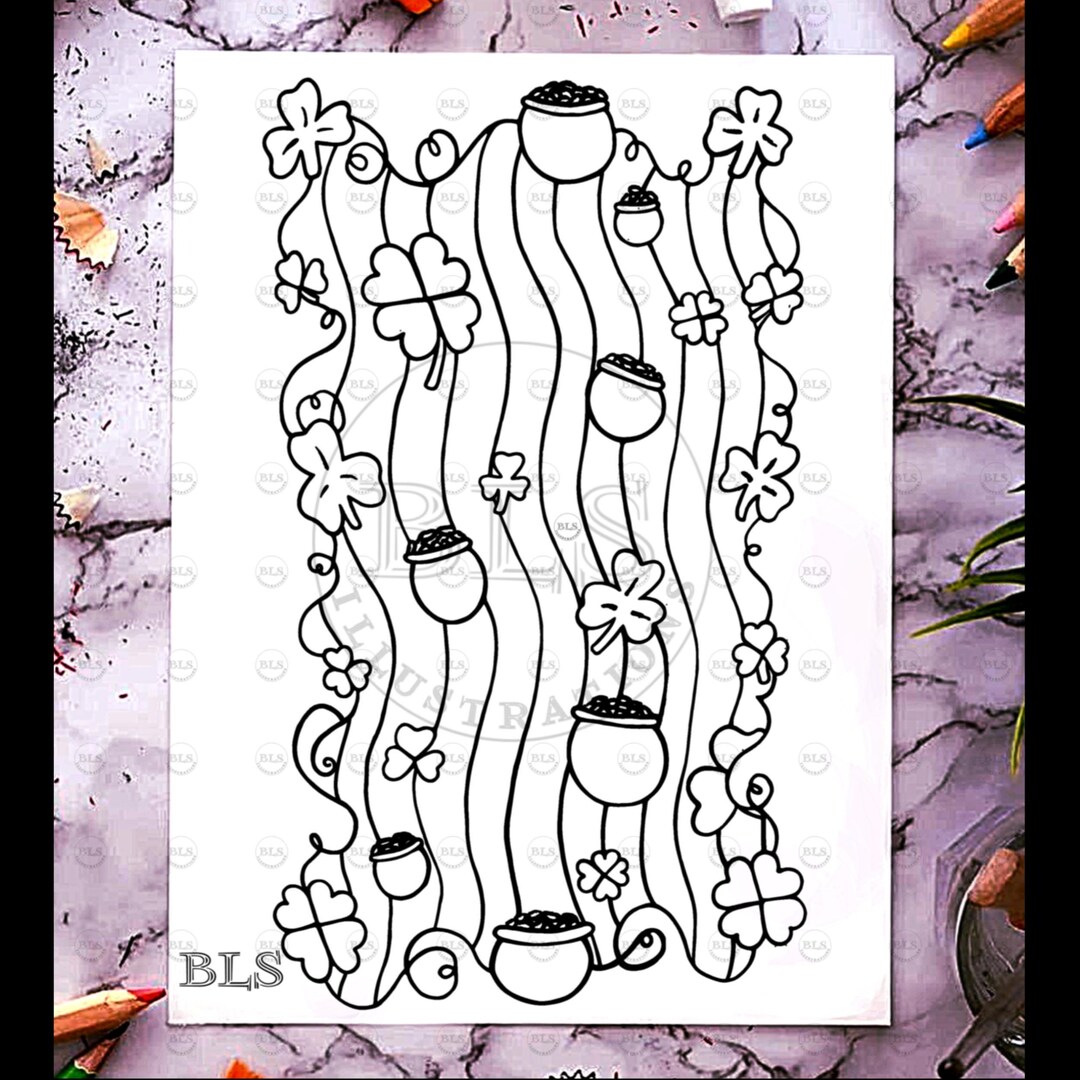 10x8 Coloring Page-wavy St Patrick's Day Background Printable Coloring ...