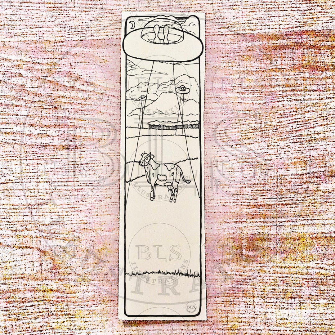 Cow UFO Bookmark-printable Coloring Page Saver-virtual Study Aid Gift ...