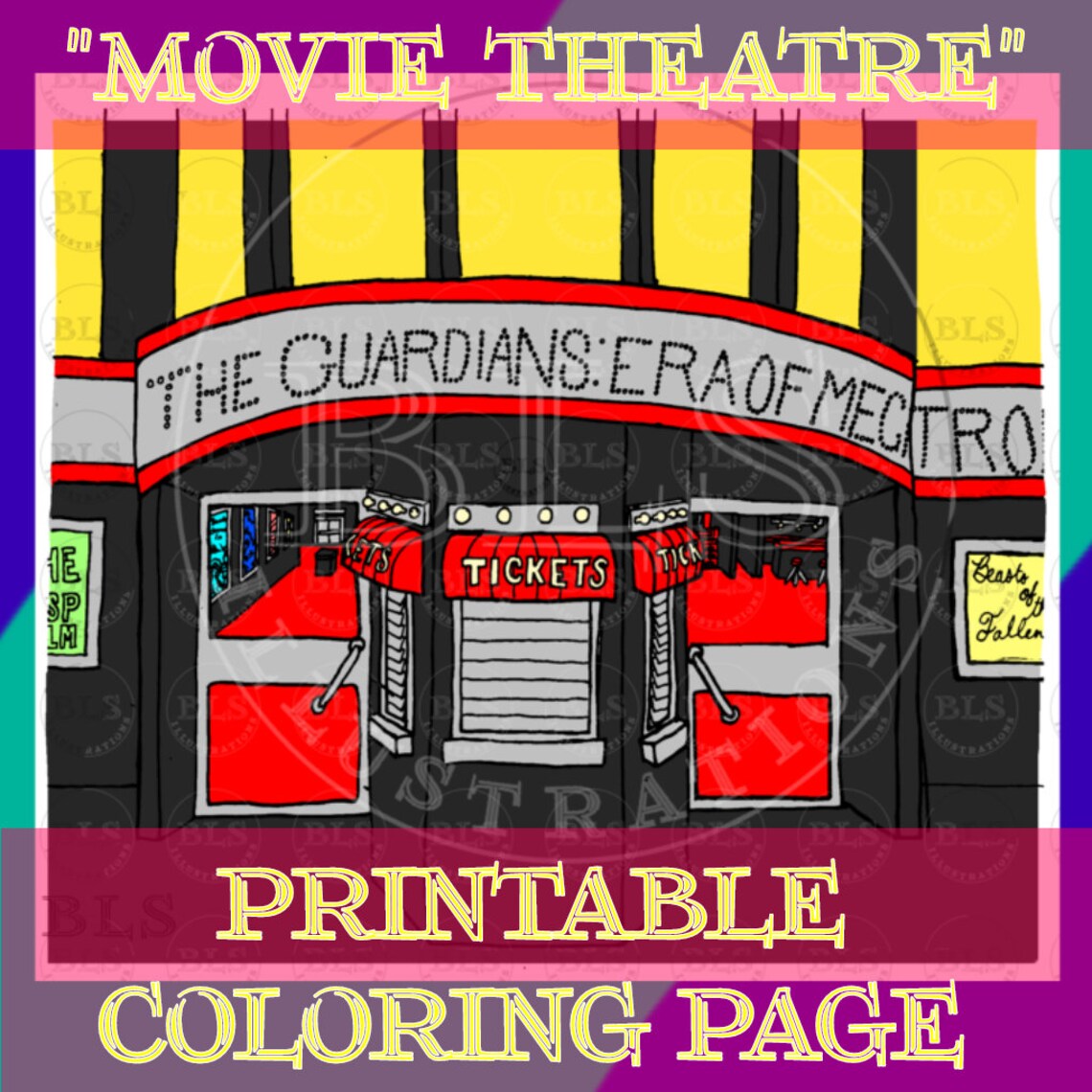 Movie Theatre Printable Coloring Page Teens Colouring Sheet Digital ...