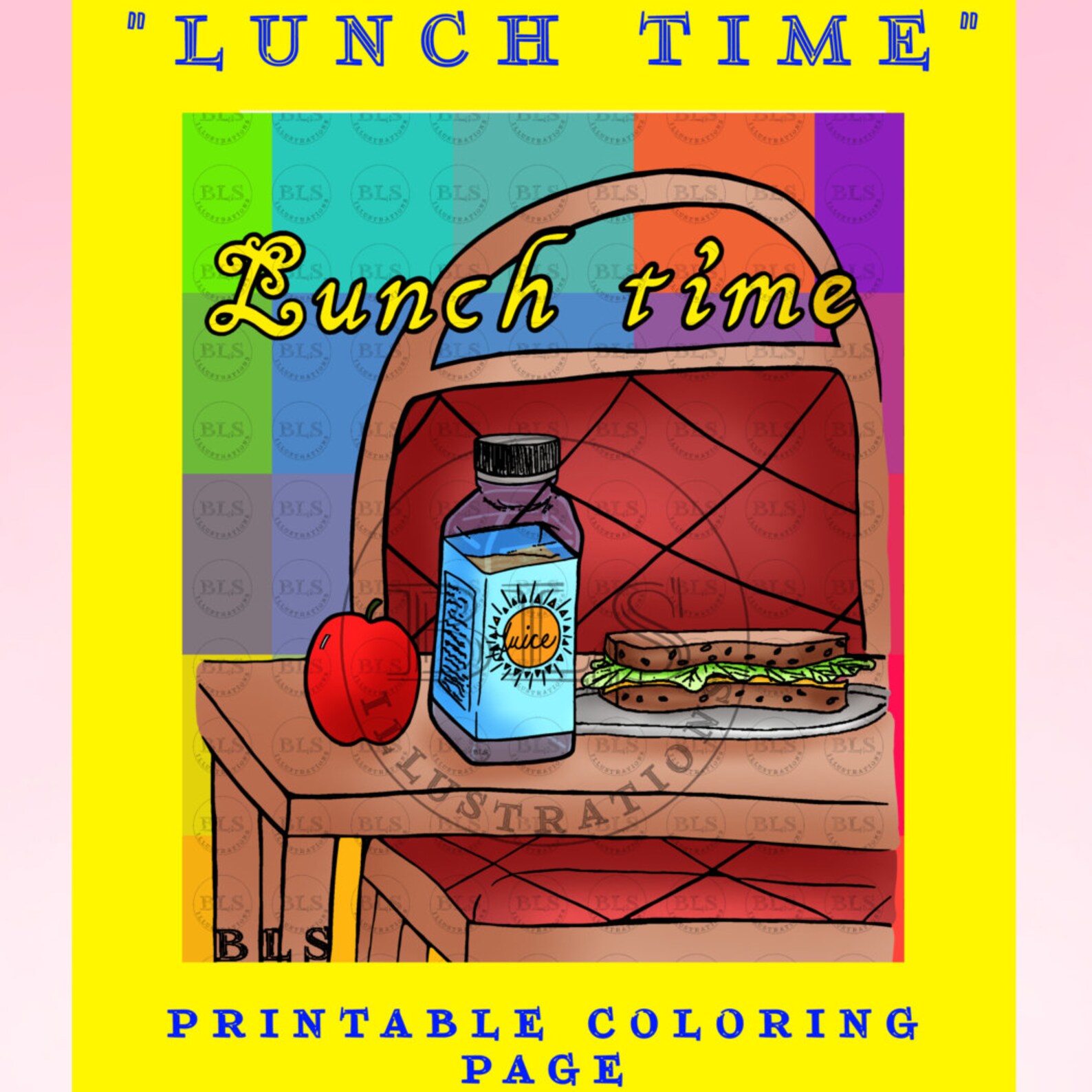 Lunch Time Printable Coloring Page Food Colouring Sheet Digital ...