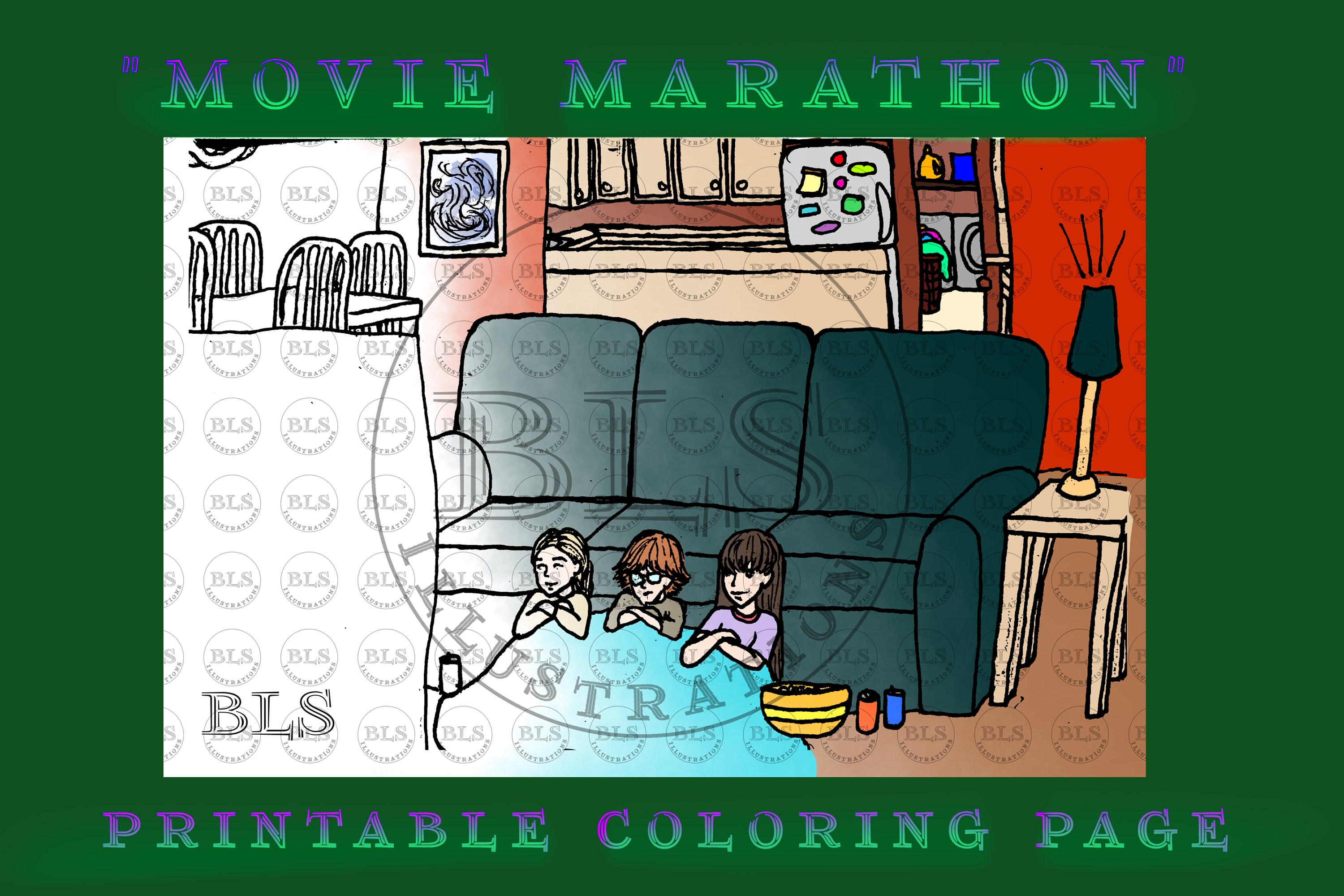 Movie Marathon Printable Coloring Page Original Hand Drawn - Etsy