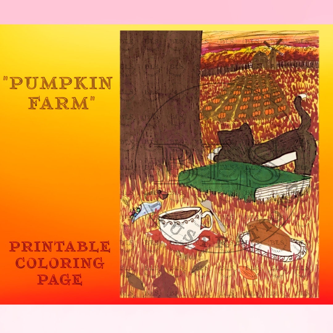 Pumpkin Farm Printable Coloring Page Original Artwork PNG File Fall ...