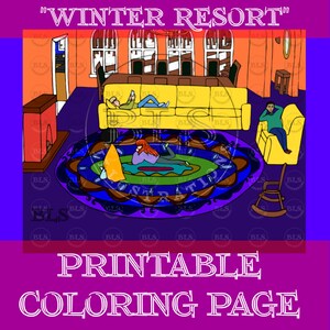 Winter Resort Printable Coloring Page Winter Coloring Page for Adults ...