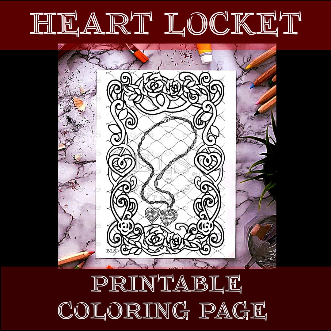 Buy Coloring Page-heart Locket Printable Coloring-valentine's Day ...