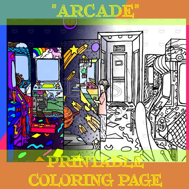Adult Coloring Page-arcade Printable Indoor Activity-stress Relief-art ...