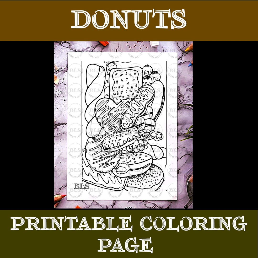 Digital Coloring Page-donuts Printable Coloring-coloring Page-indoor ...