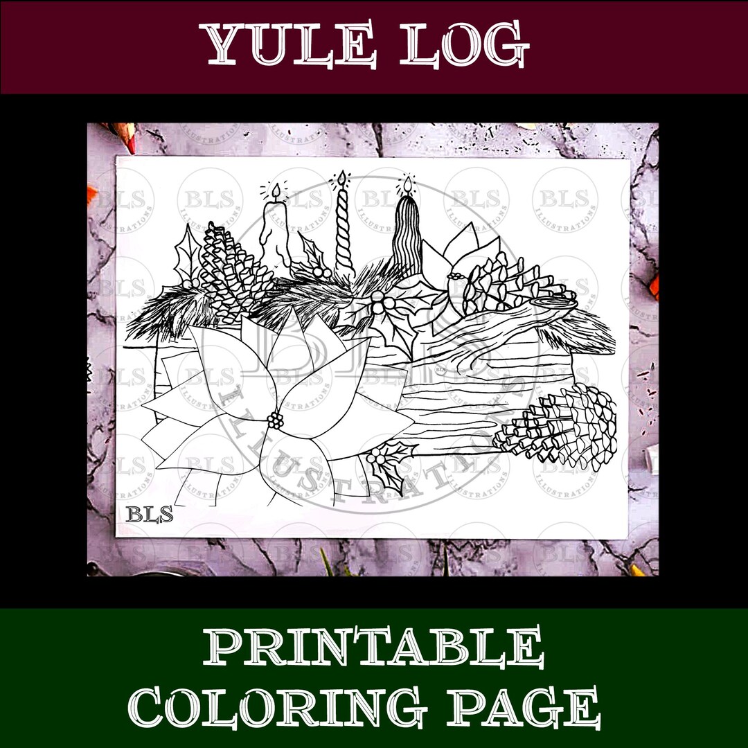 Adult Coloring Page-yule Log Printable Coloring-coloring Page-holiday ...