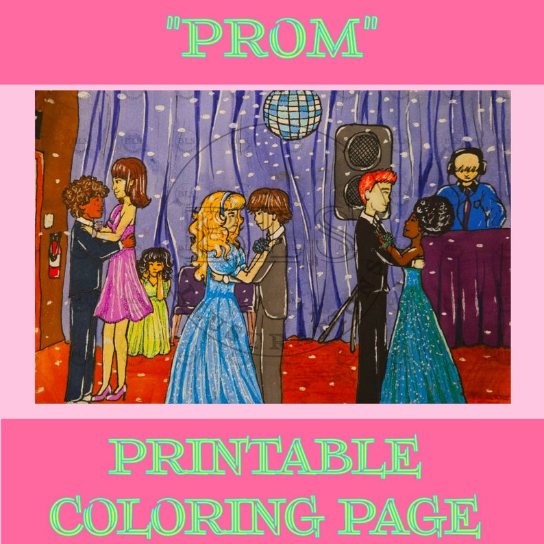 Prom Printable Coloring Page Adult Coloring Sheet Adult Coloring Page ...