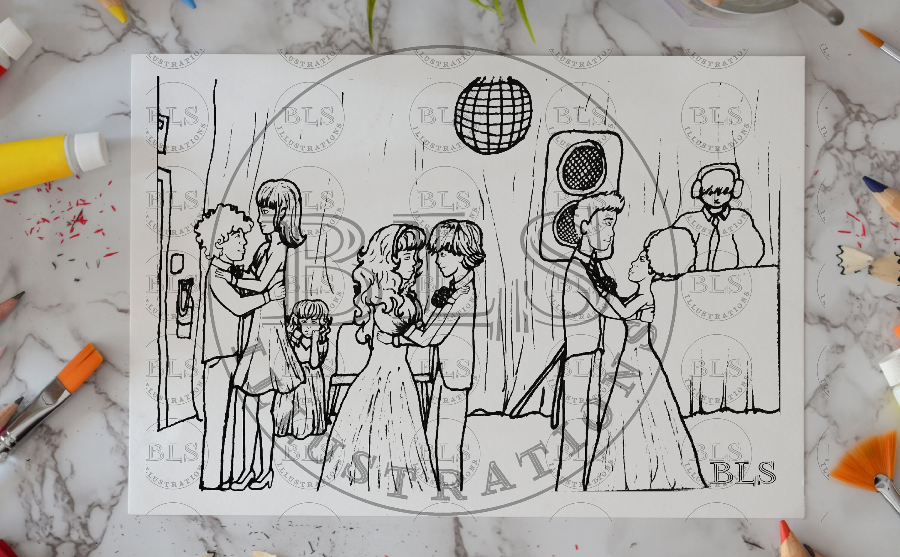 Prom Printable Coloring Page Original Hand Drawn Artwork - Etsy